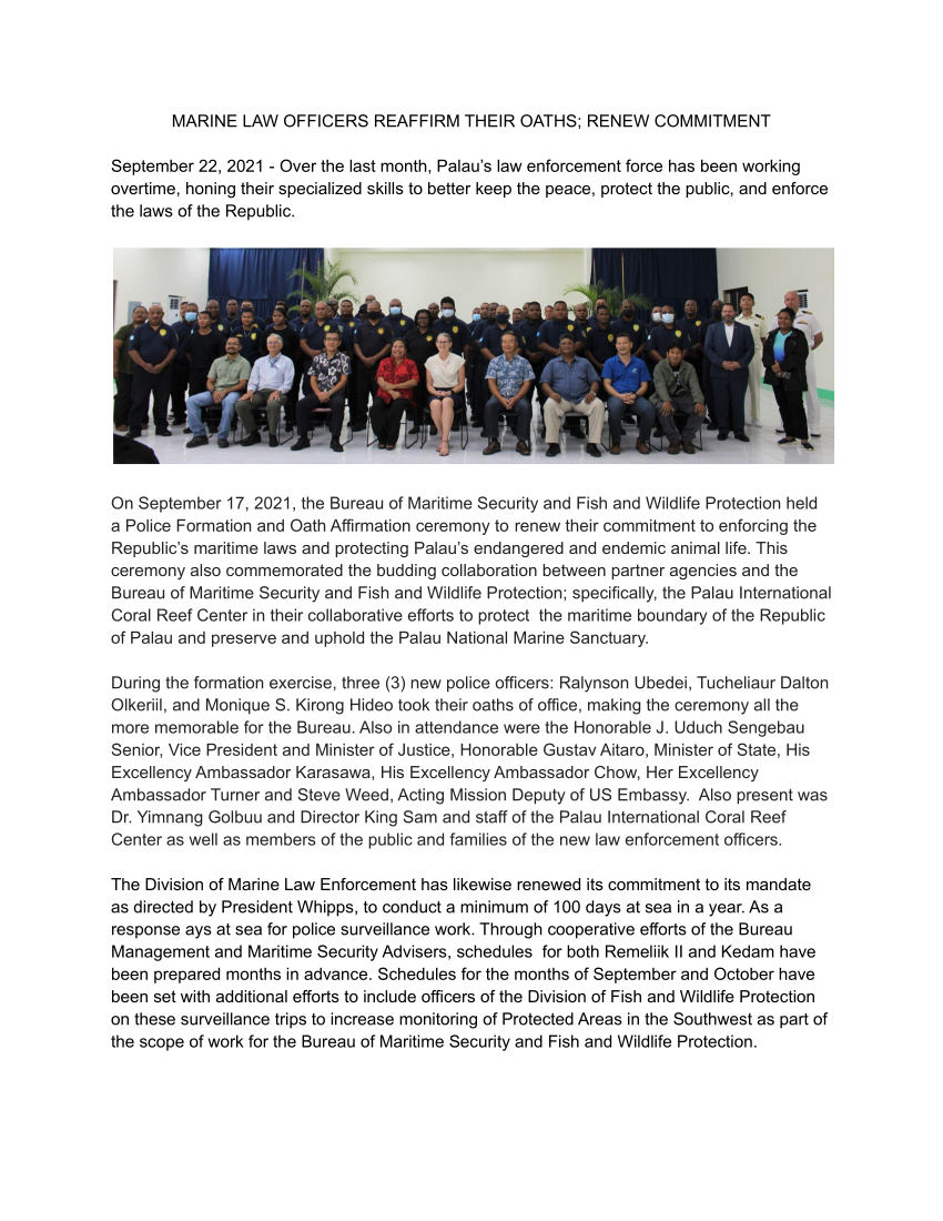 Office of the Vice President: Marine Law Officers Reaffirm Their Oaths